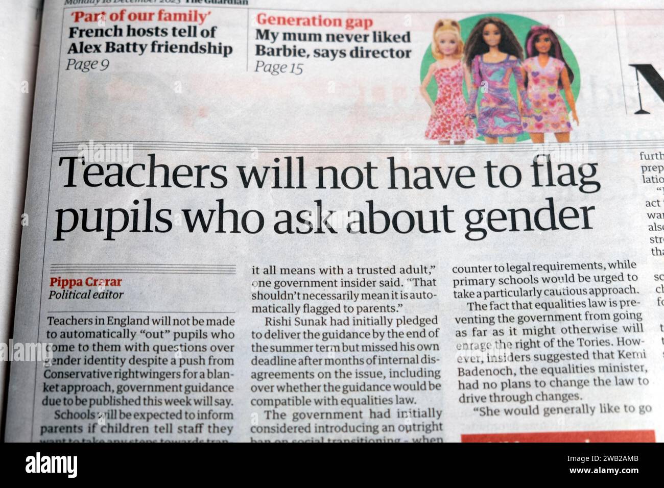 'Teachers will not have to flag pupils who ask about gender' newspaper ...