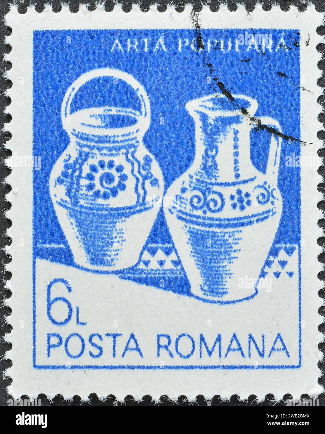 Cancelled postage stamp printed by Romania, that shows Ceramic Pot and ...
