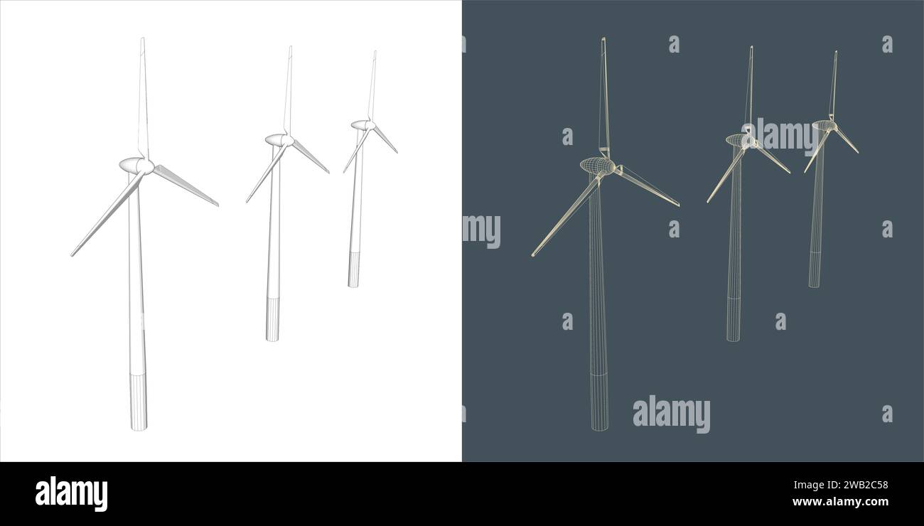 windmill Wind turbine line Wire-frame style . Alternative renewable ...