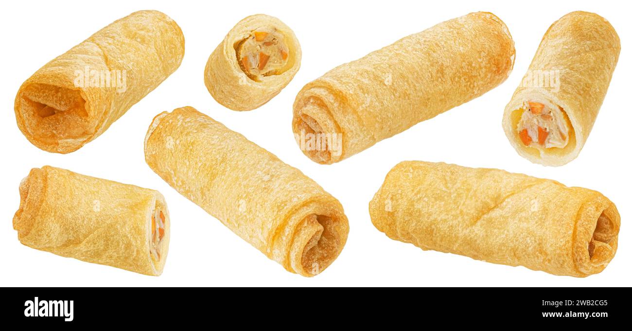 Traditional fried spring rolls isolated on white background Stock Photo ...