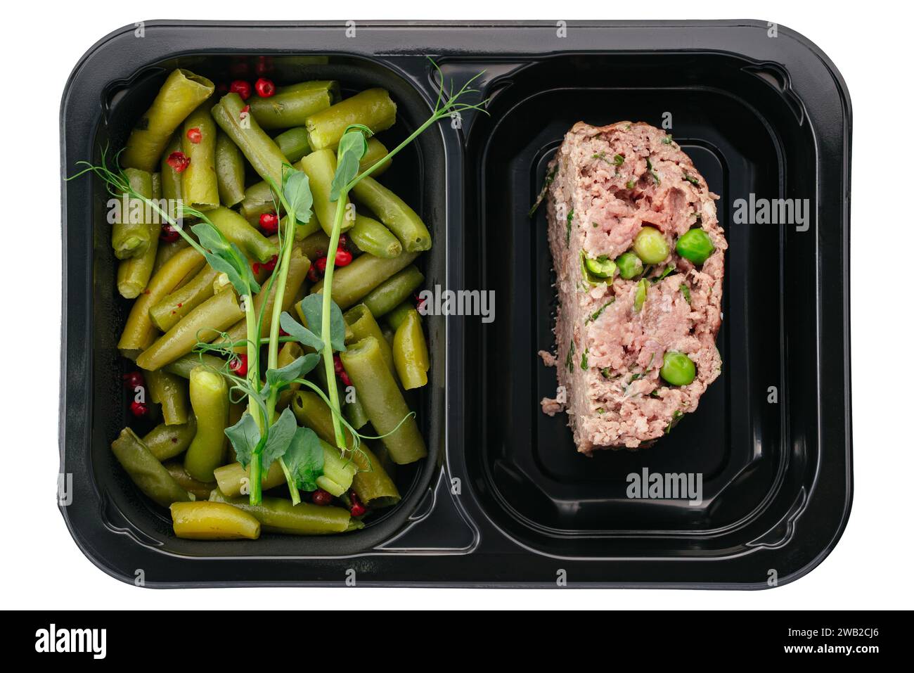 beef patty with side dish in lunch box on white background Stock Photo ...