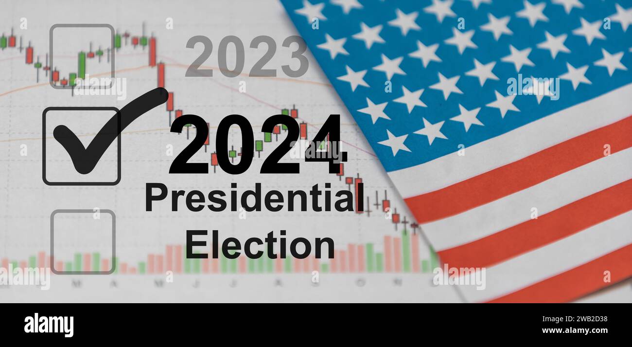 Presidential Election 2024 text on a mini chalkboard over a vintage ...