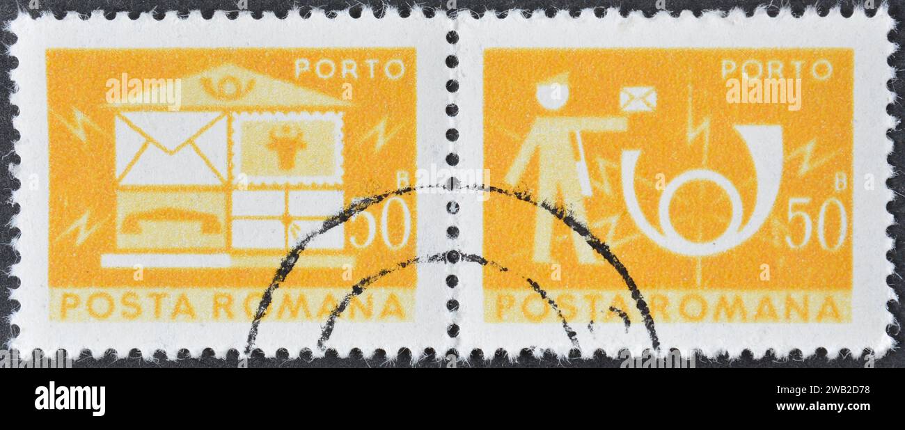 Cancelled postage stamp printed by Romania, that shows Letterbox ...