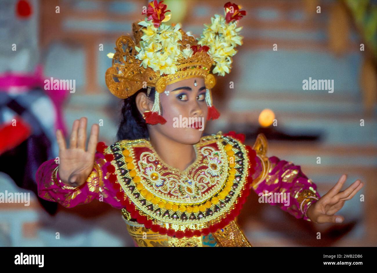 Indonesia, Bali. Temple dancer wearing traditional clothing Stock Photo ...
