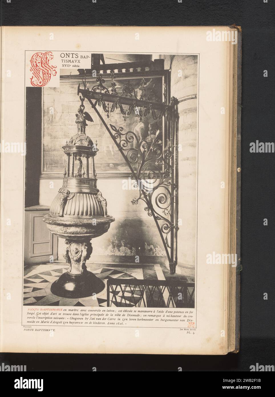 Baptismal font of marble and brass in the Sint-Niklaaskerk in Diksmuide ...