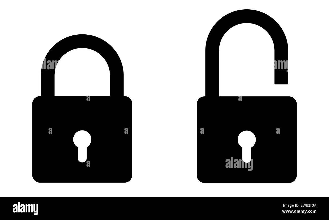 padlock, black and white vector illustration of locked and unlocked lock Stock Vector Image ...