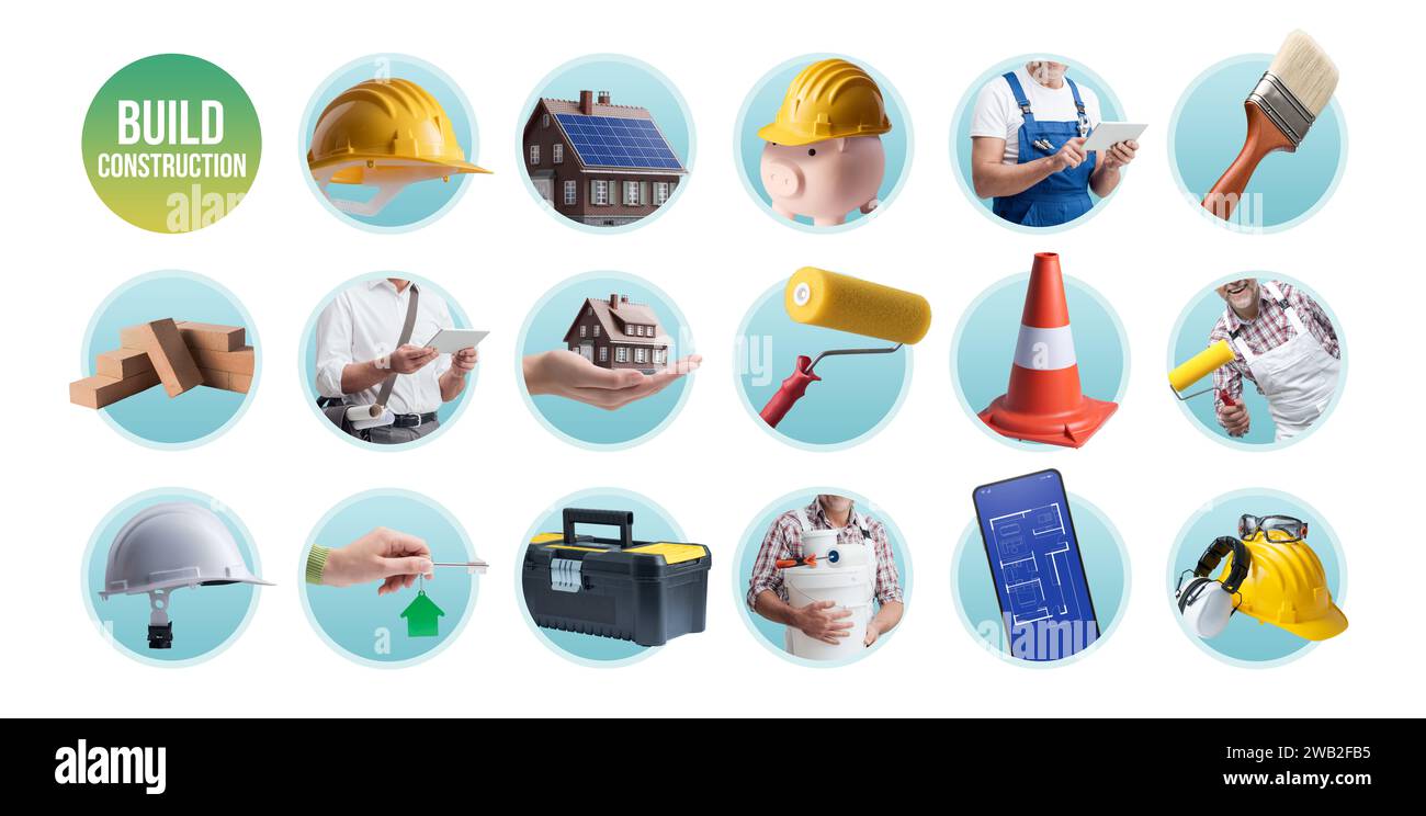 Home construction, building and repair concept, isolated icons Stock ...