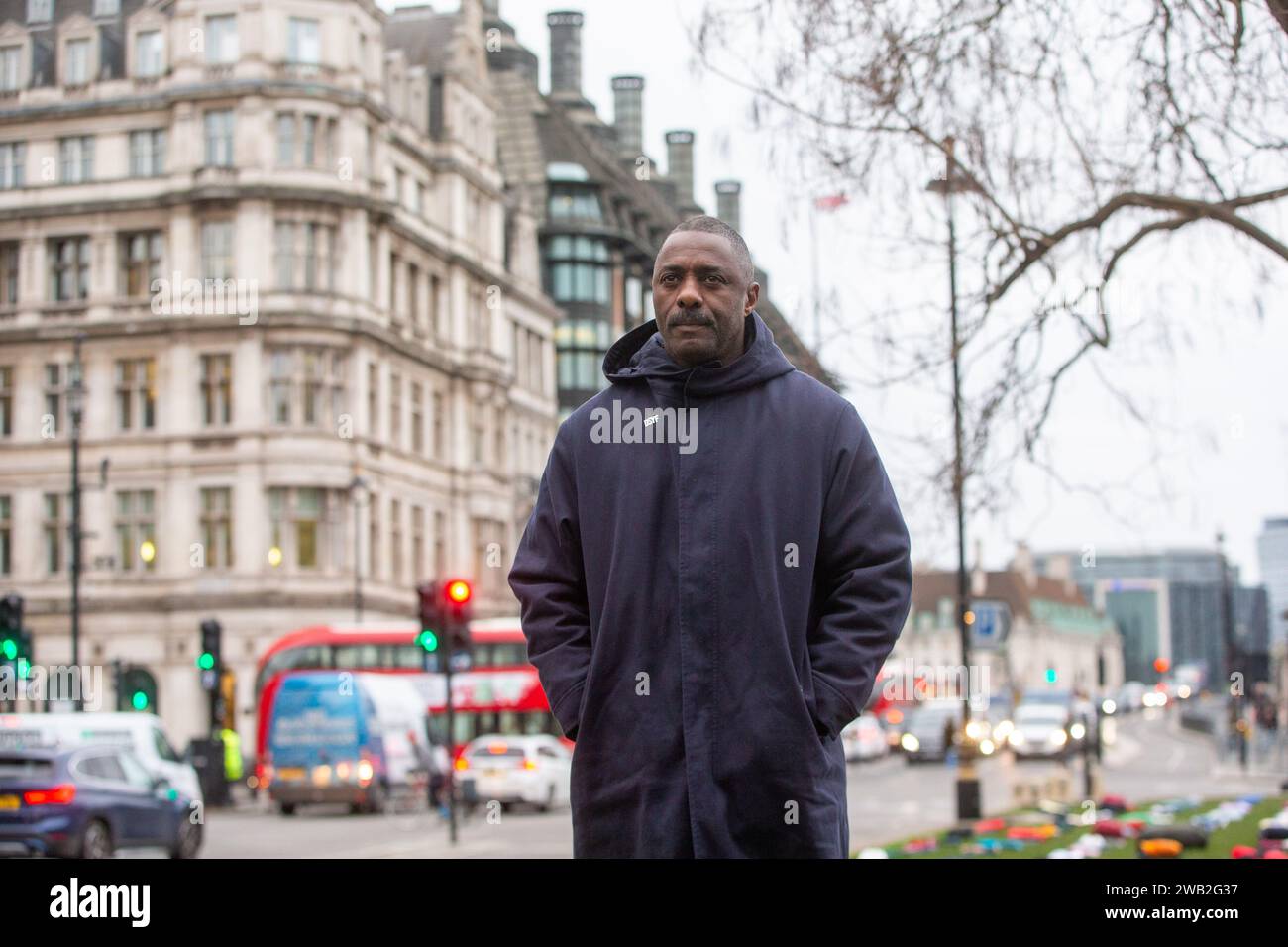 London, England, UK. 8th Jan, 2024. Actor IDRIS ELBA stands in ...