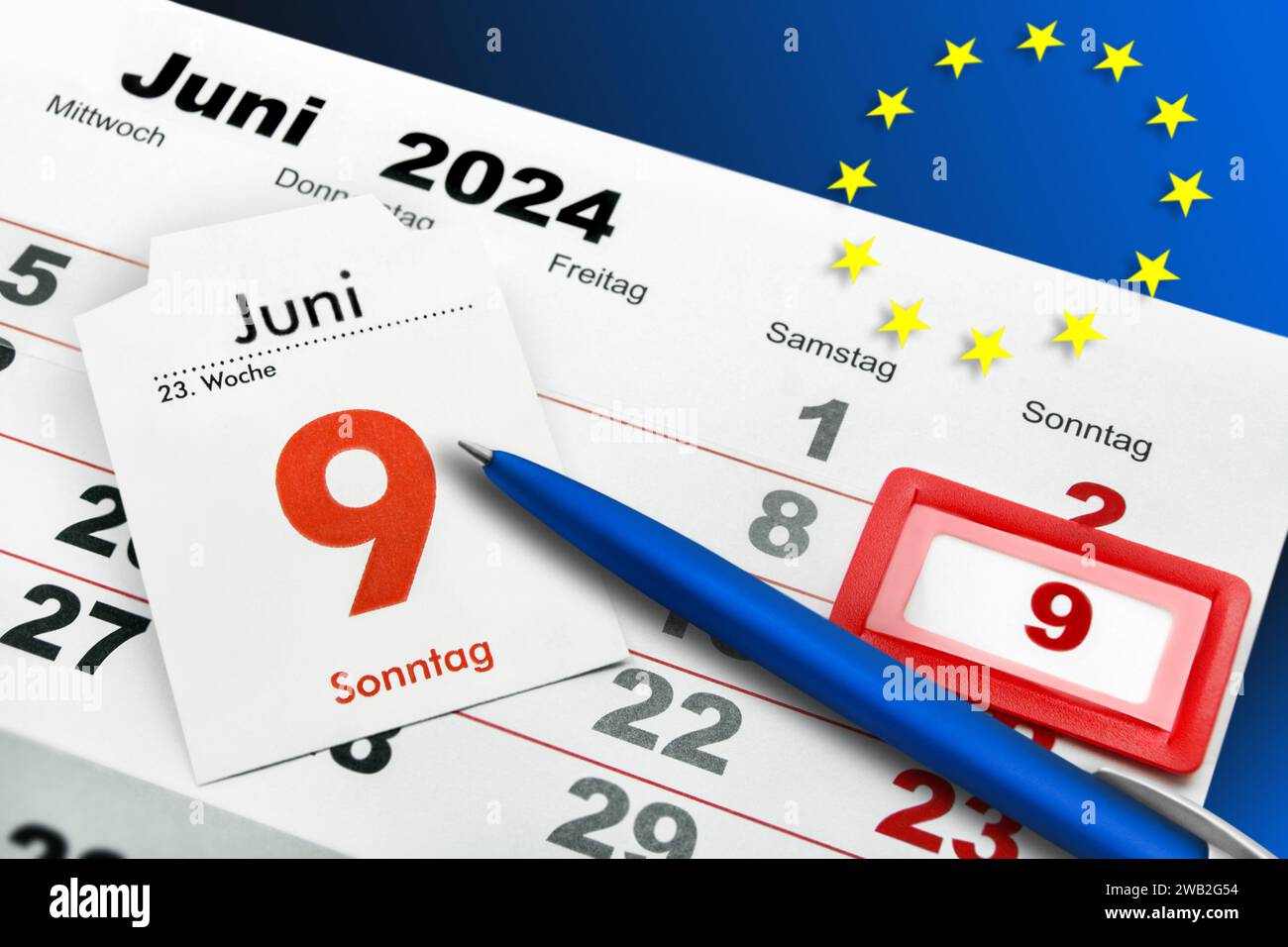 German calendar 2024 June 9 Sunday and EU Flag Wednesday Thursday ...