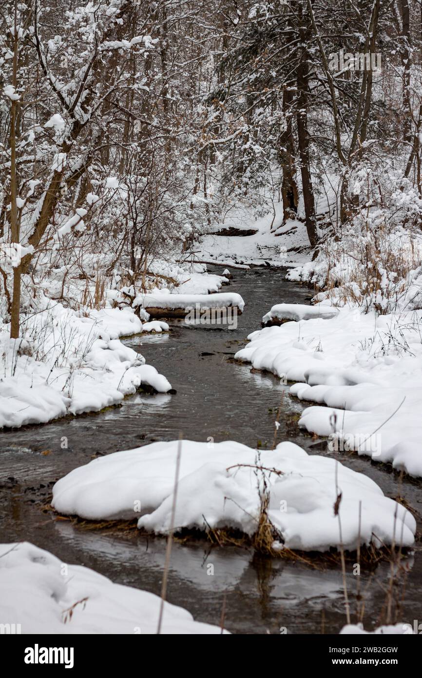 River winding through snowy woods Stock Photo - Alamy