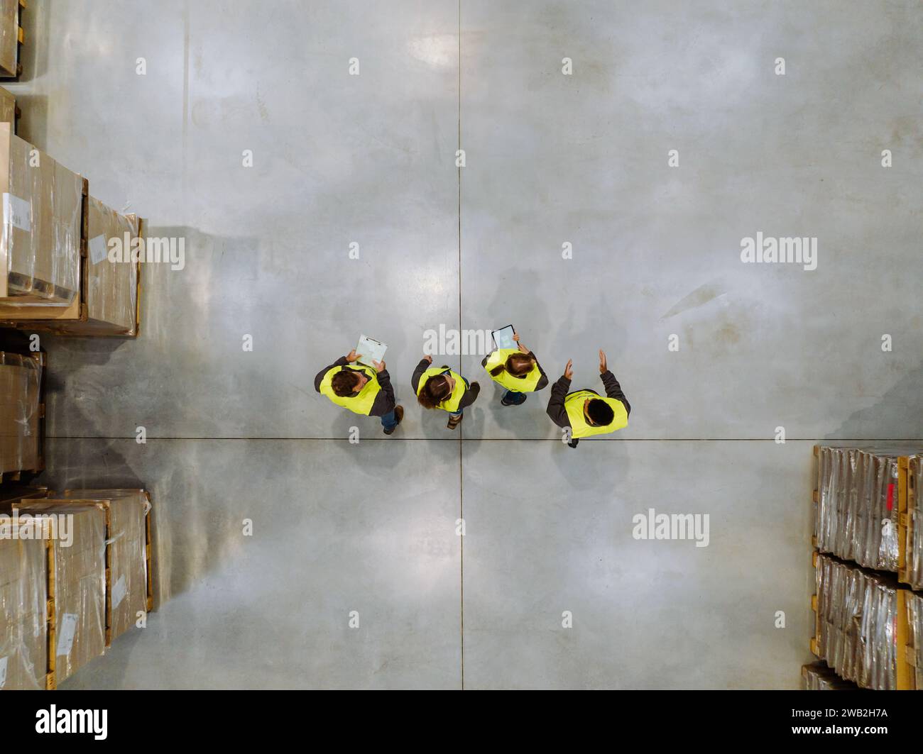 Top view of workers modern warehouse storage of retail shop, large ...