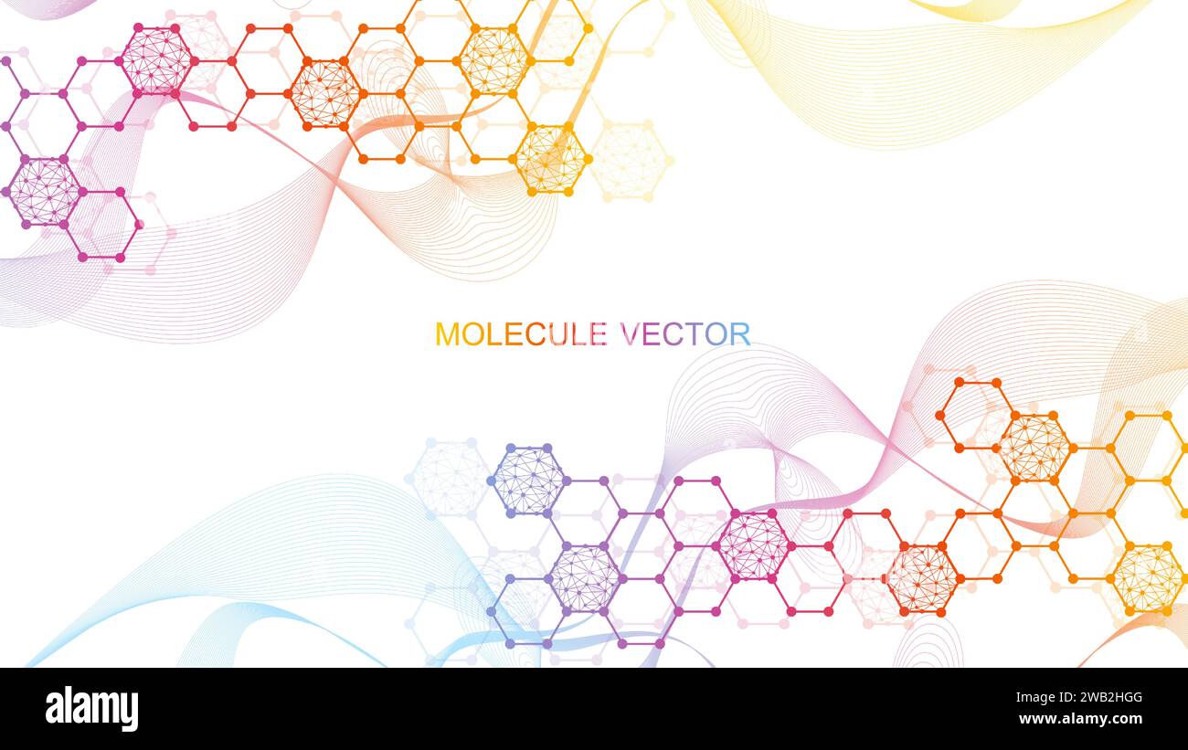 Modern science background with lines, dots and hexagons. Wave flow abstract background ...