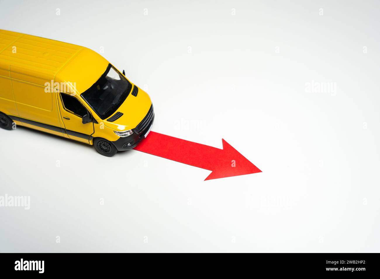 Delivery van and forward arrow. Efficiency, speed, and reliability in ...