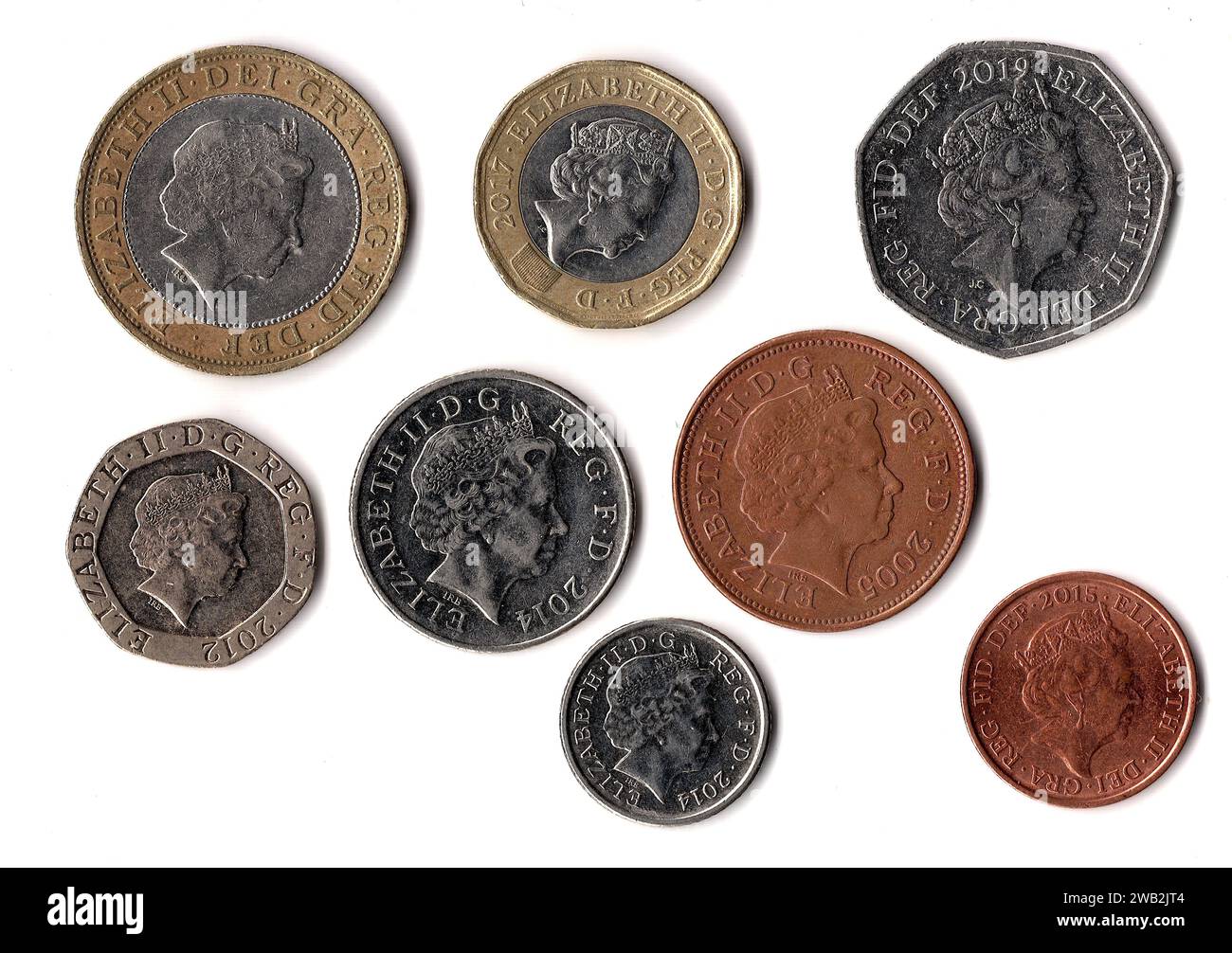 Different coins from the United Kingdom on a white background Stock ...