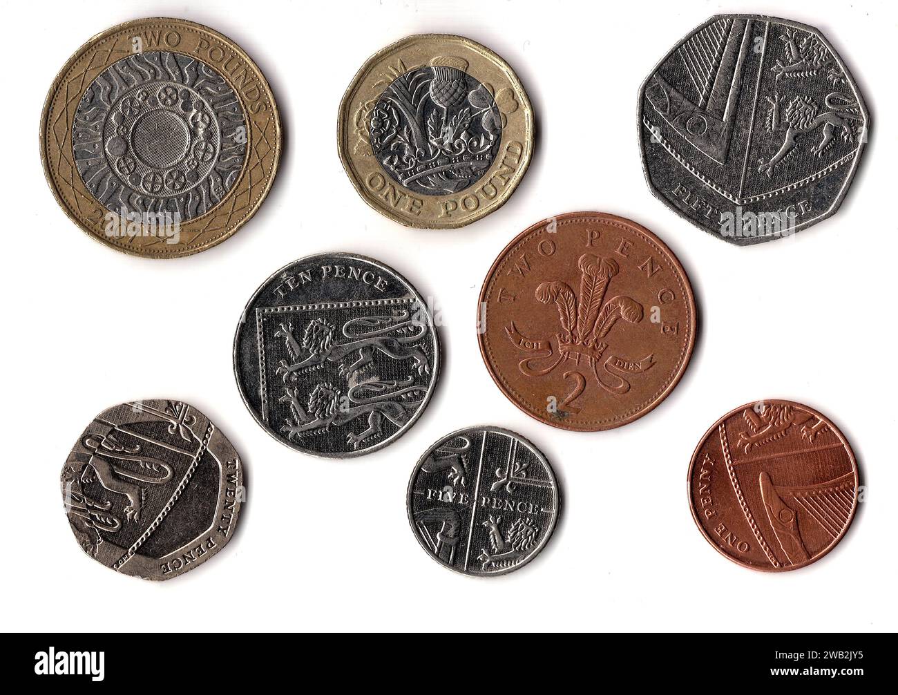 Different coins from the United Kingdom on a white background Stock ...