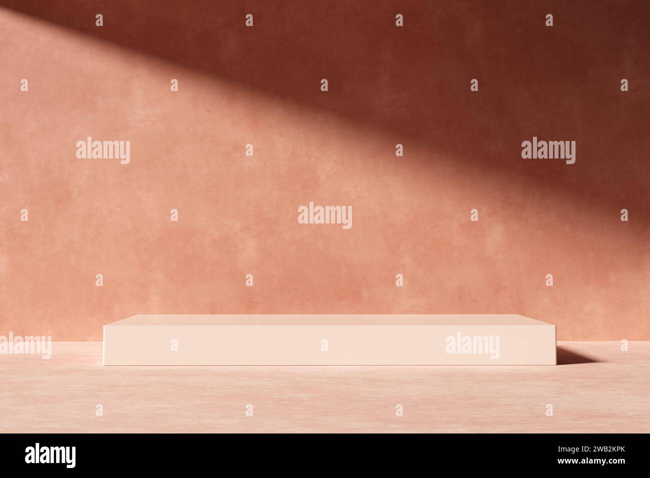 Light coral rectangular stone shaped podium or platform mockup for ...