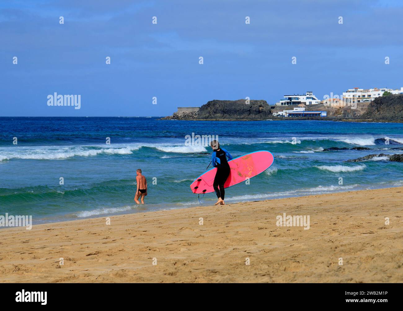Playa Piedra surf beach, El Cotillo, Fuerteventura, Canary Islands ...