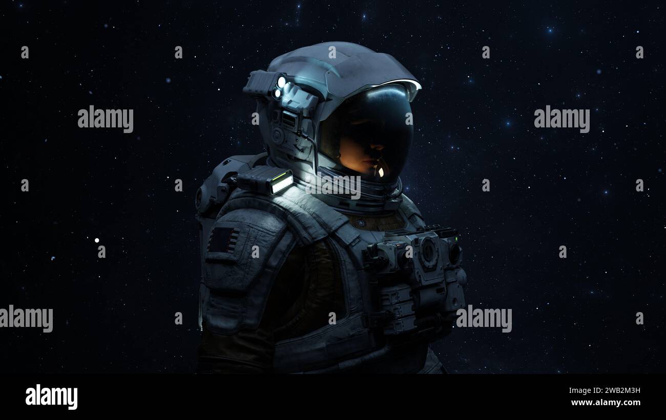 Portrait Woman cosmonaut in a helmet, astronaut space exploration ...