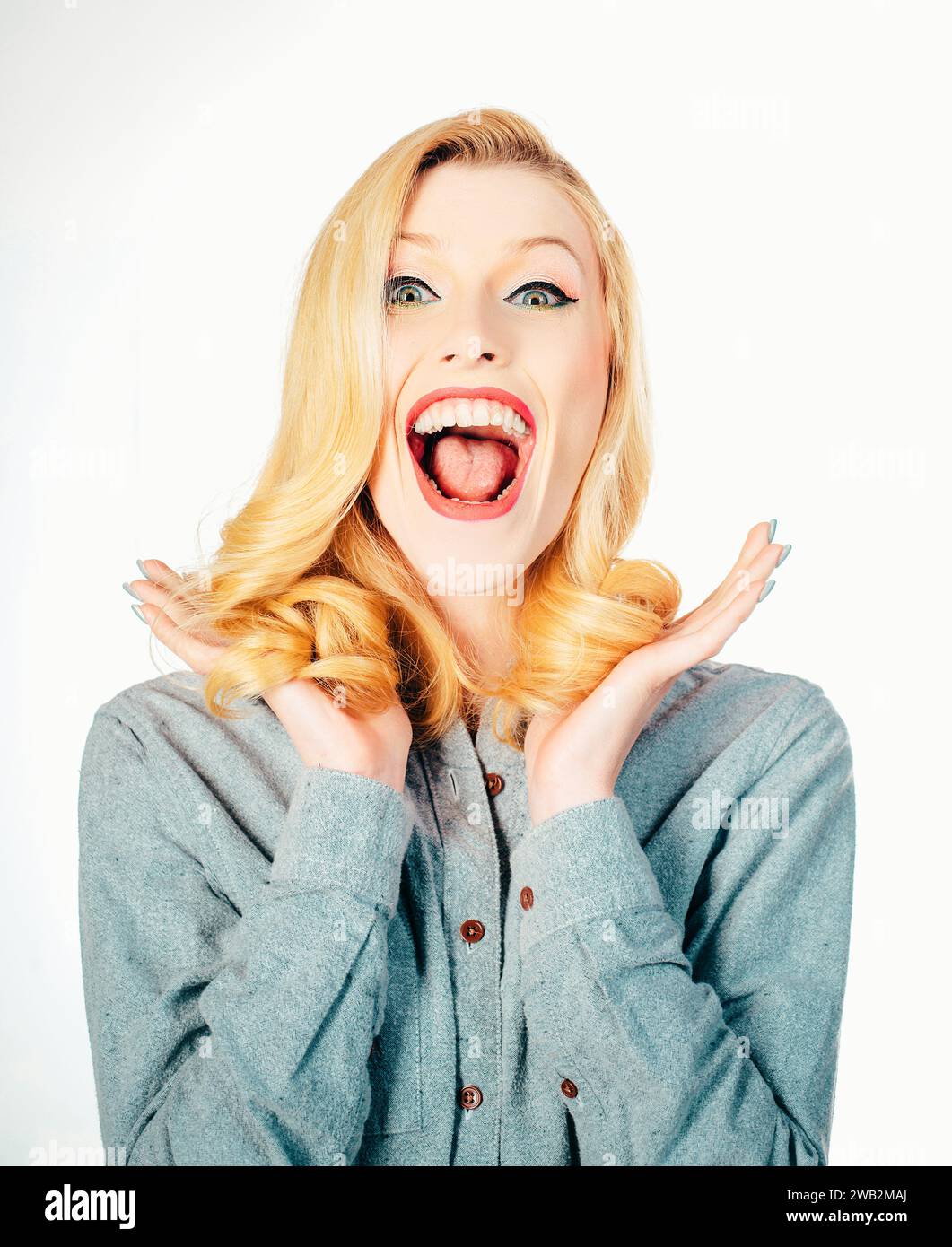 Shocked face of surprised young woman. Funny female shocked face ...