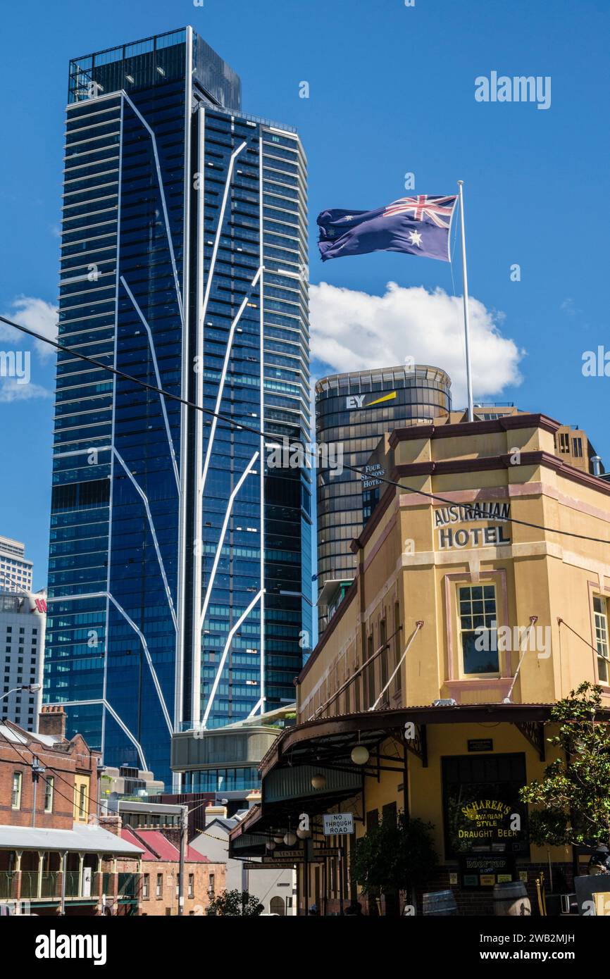 The historic Australian Hotel and modern skyscrapers, The Rocks, Sydney ...