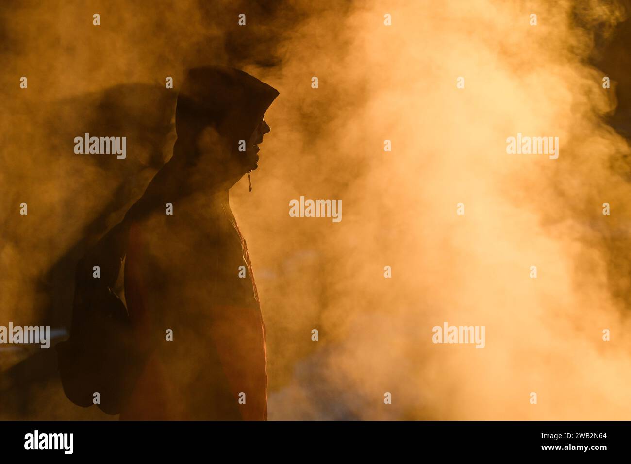 RIGA, Latvia. 8th Jan, 2024. Selective focus photo. Person walks on ...