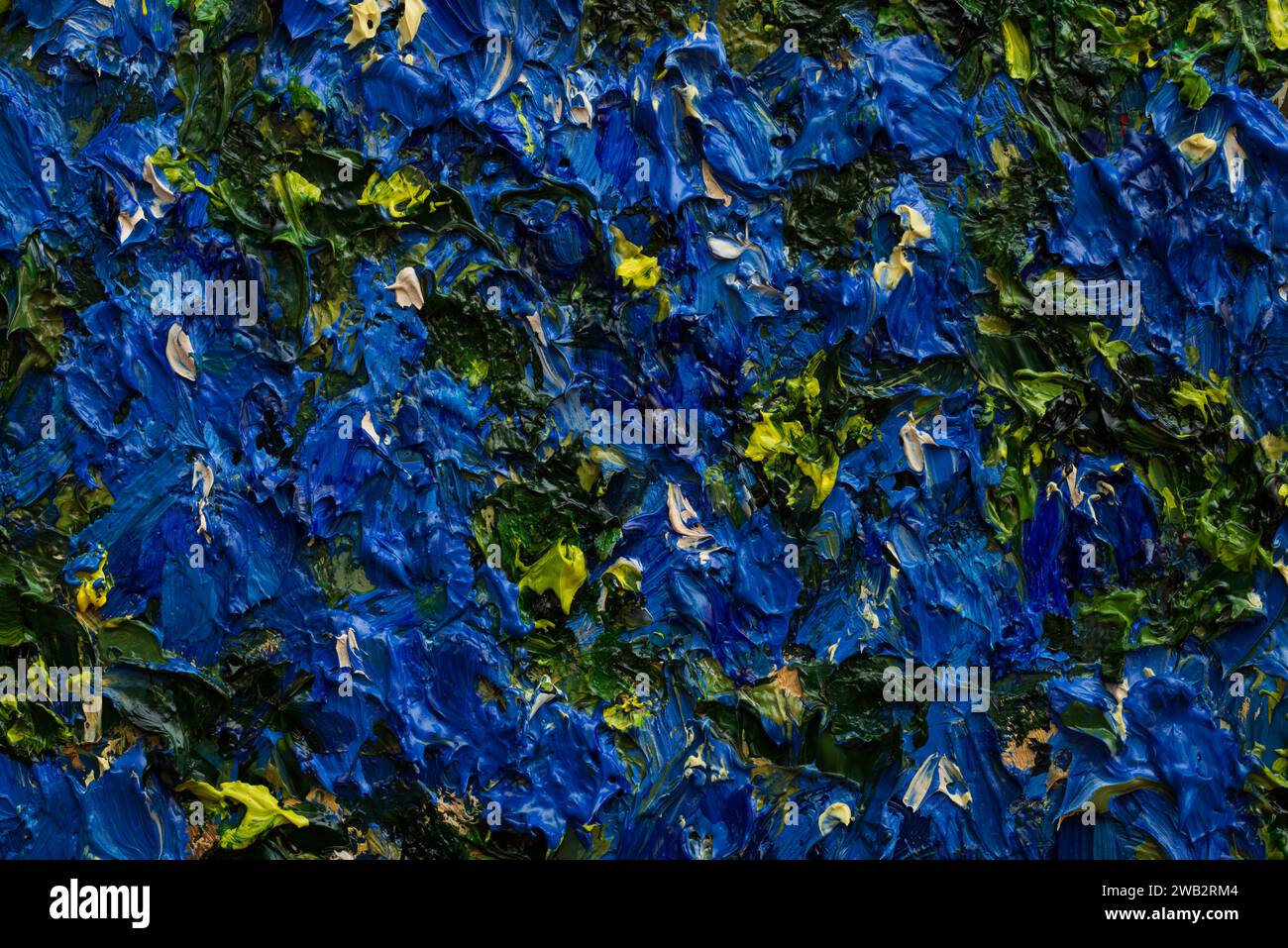 Blooming Lobelia in a pot on the wall. Fragment Original painting, oil ...