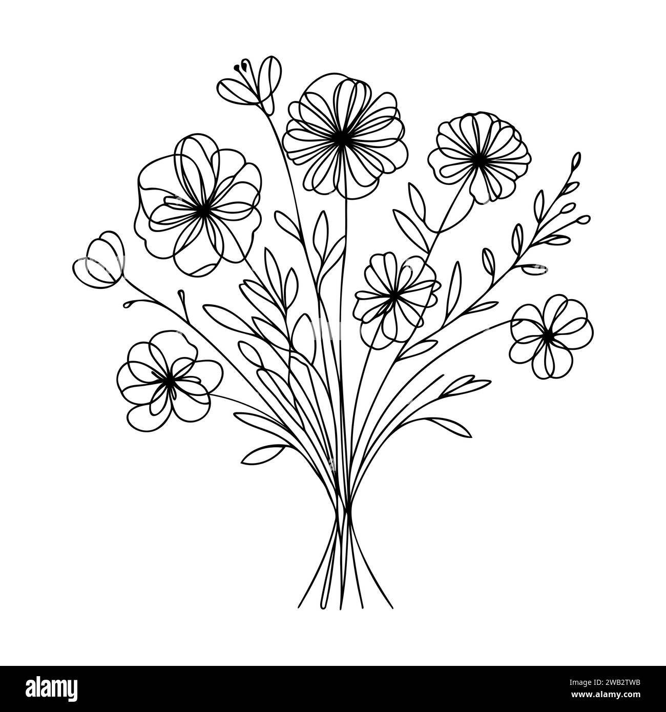 Flowers one line in Black and White Stock Photos & Images - Alamy