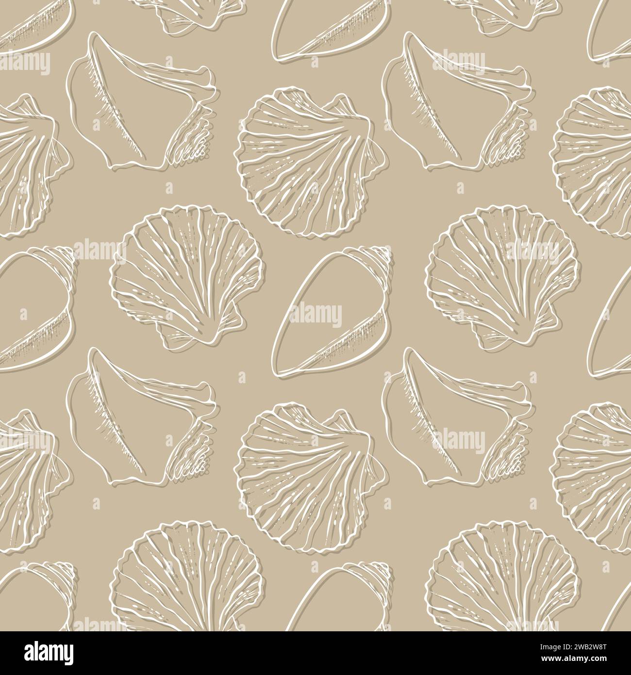 Sea ocean pattern with seashells on the sand beach, beige background. Vector illustration Stock ...