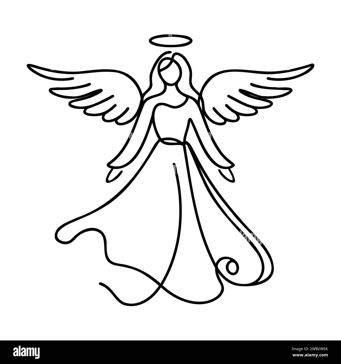 Drawing of a girl angel in one line. Vector illustration Stock Vector ...