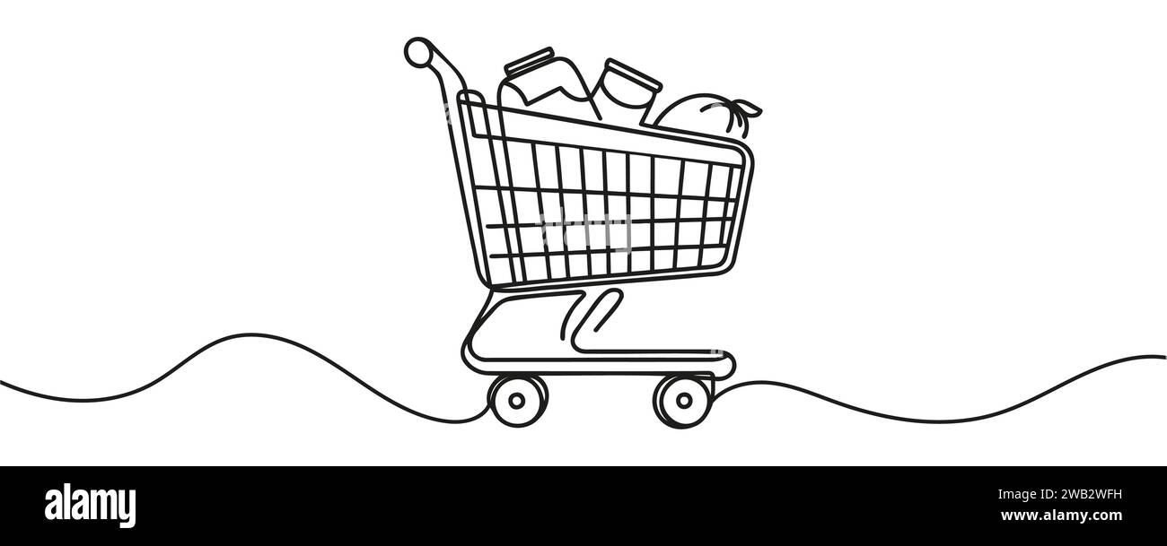 One Line Drawn Shopping Cart Vector Illustration Stock Vector Image And Art Alamy