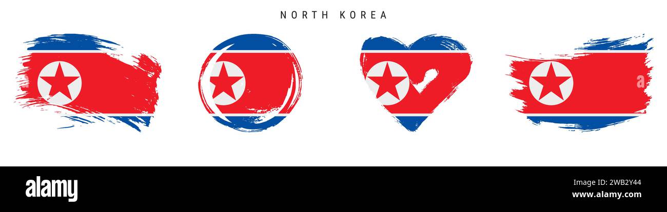 North Korea hand drawn grunge style flag icon set. Juche banner in ...