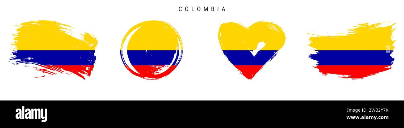 Colombia hand drawn grunge style flag icon set. Colombian banner in ...