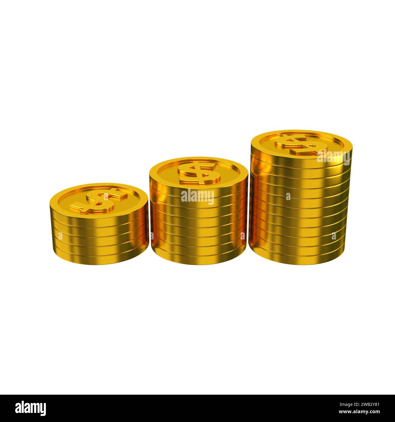Golden dollar coin stacks isolated. Growth currency money rate up ...