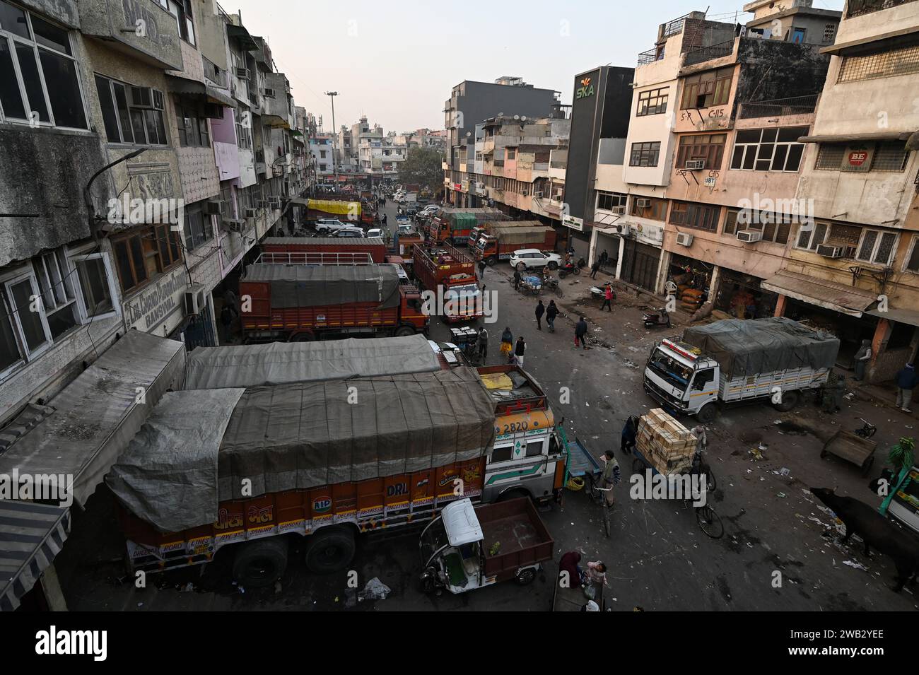 New Delhi India January 2 Trucks Seen Parked Inside The Azadpur