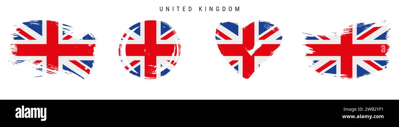 United Kingdom hand drawn grunge style flag icon set. British banner in ...