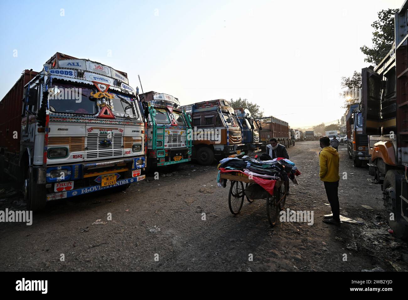 New Delhi India January 2 Trucks Seen Parked Inside The Azadpur