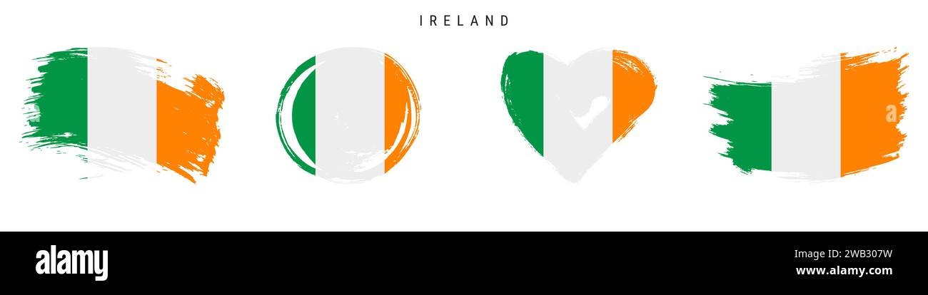 Ireland hand drawn grunge style flag icon set. Irish banner in official ...