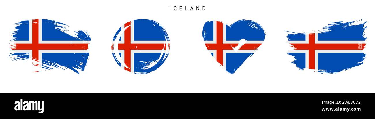 Iceland hand drawn grunge style flag icon set. Icelandic banner in ...