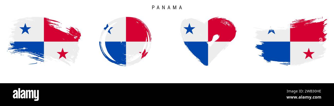 Panama hand drawn grunge style flag icon set. Panamanian banner in ...
