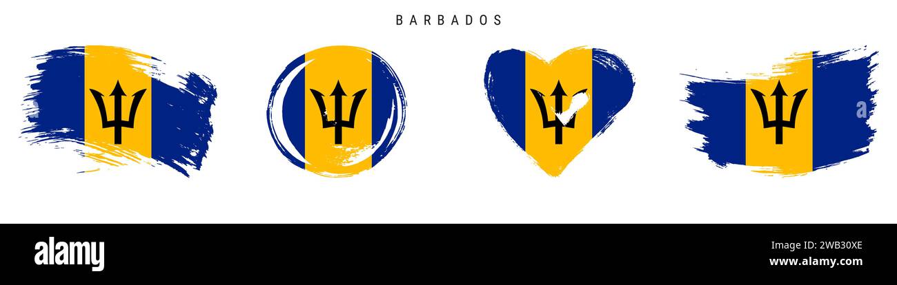 Barbados hand drawn grunge style flag icon set. Barbadian banner in ...