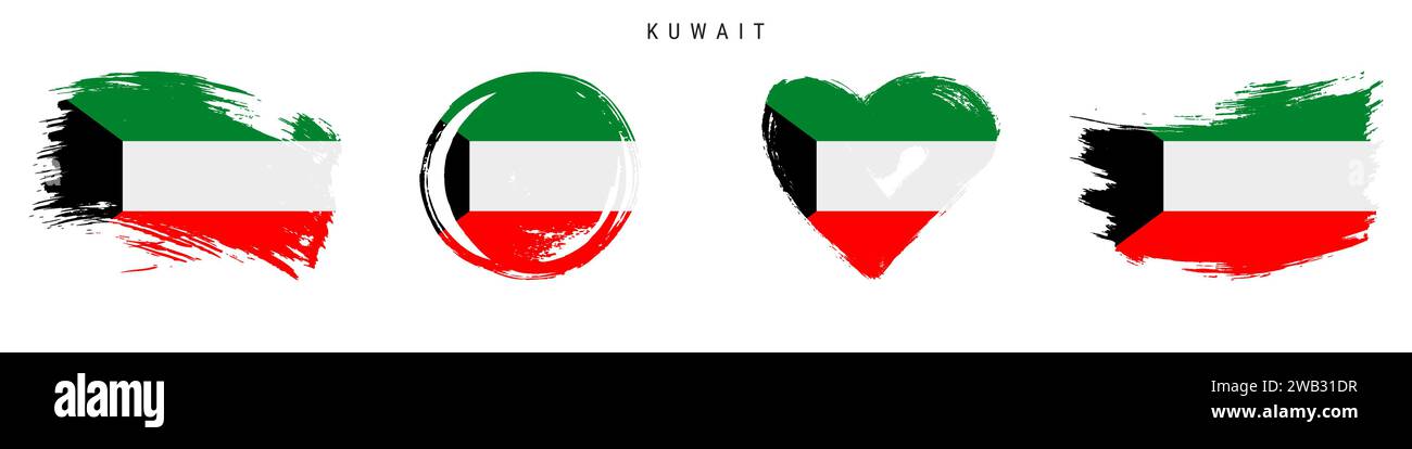 Kuwait hand drawn grunge style flag icon set. Kuwaiti banner in official colors. Free brush ...
