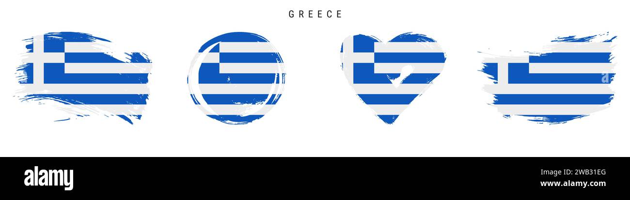 Greece hand drawn grunge style flag icon set. Greek banner in official ...