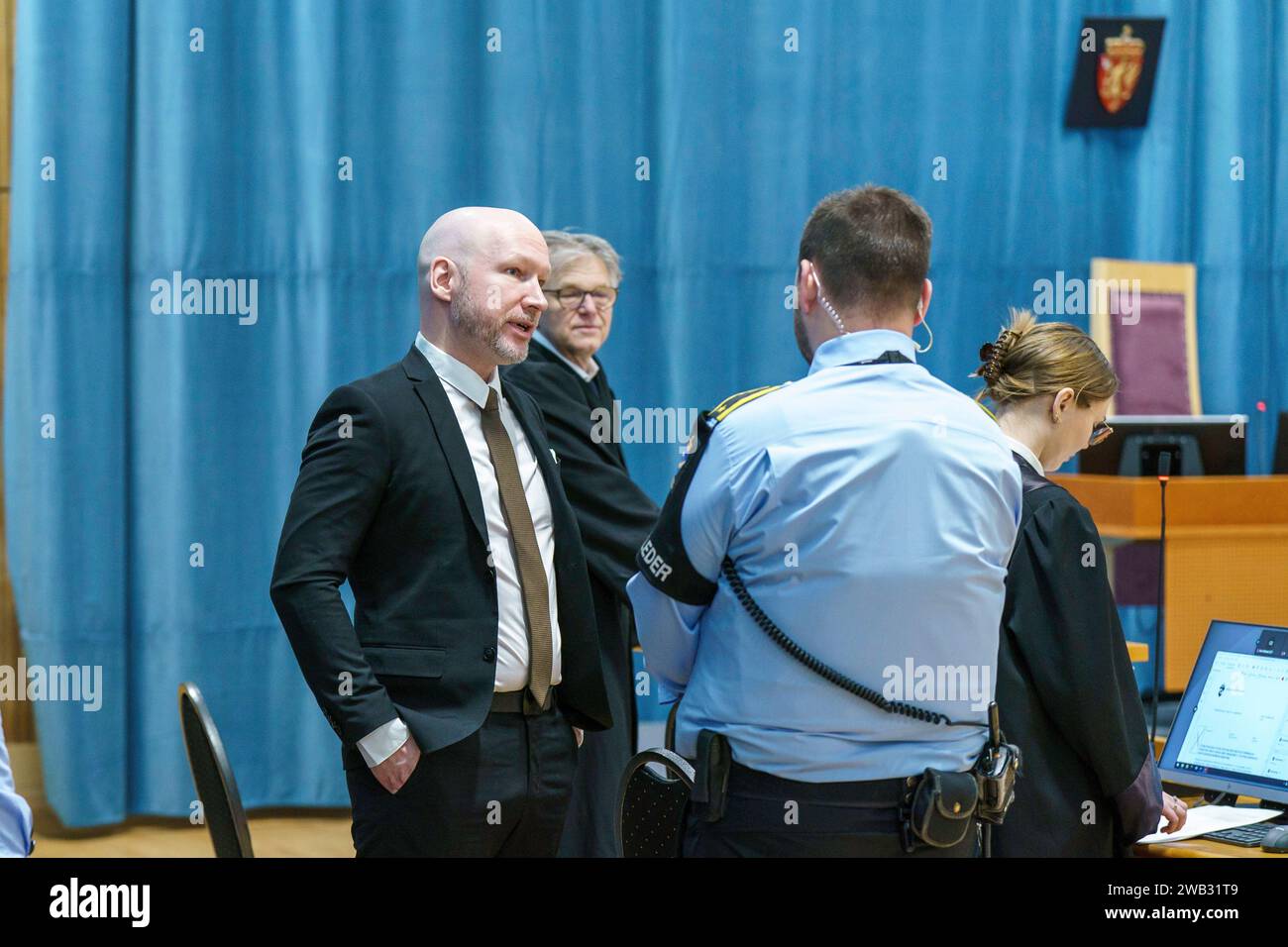 Tyristrand 20240108.Anders Behring Breivik between his representatives ...