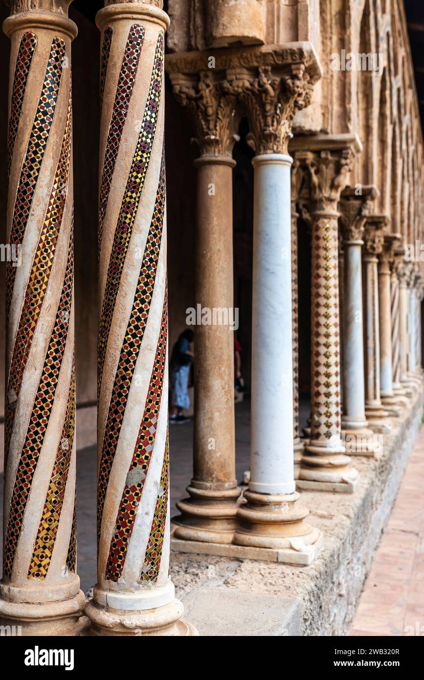 Decorated column of the cloister of the Benedictine Monastery of ...