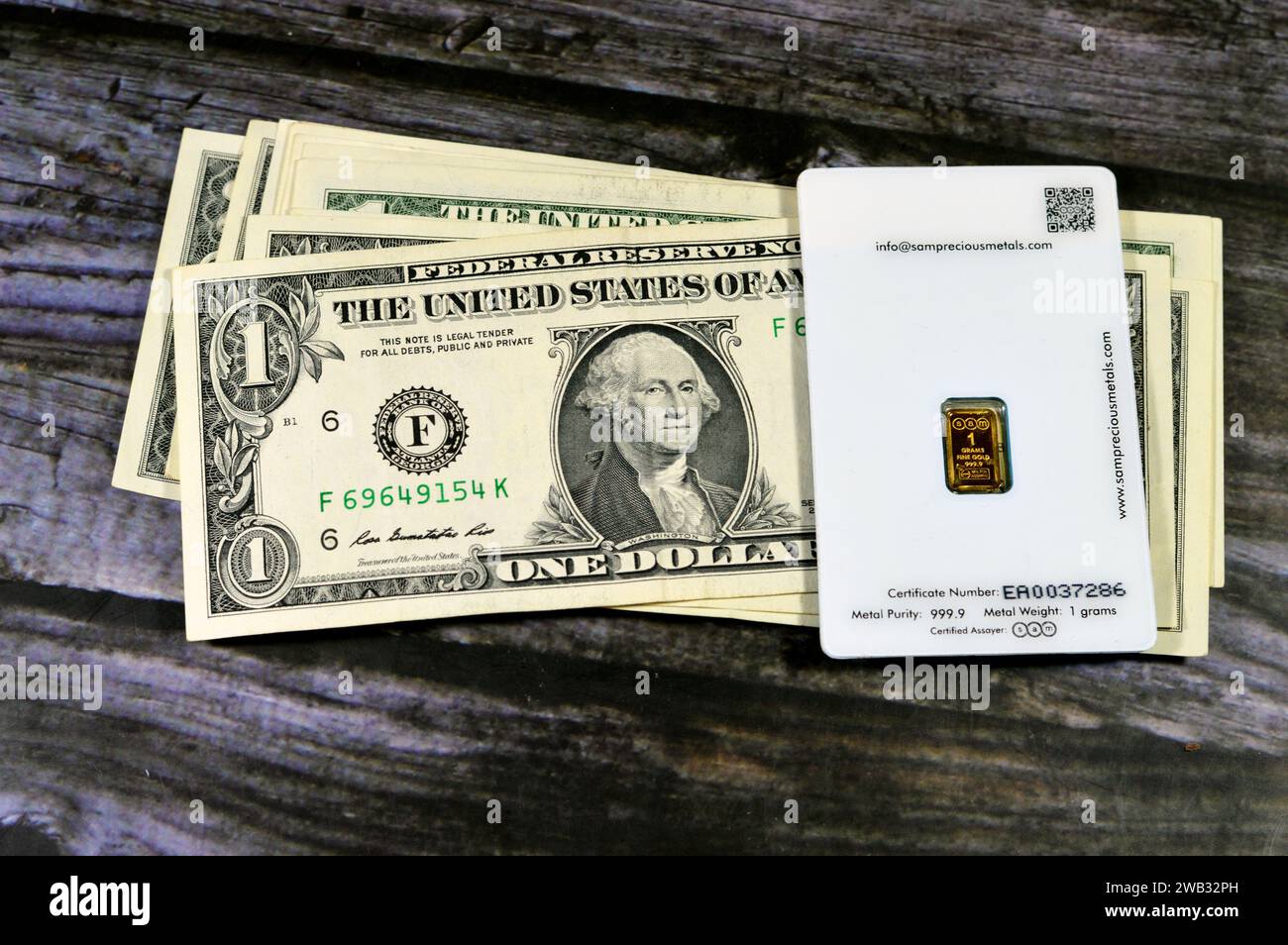 Cairo, Egypt, January 2 2024: USD American dollars and SAM precious ...