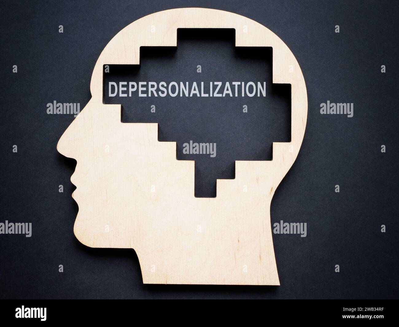 Depersonalization concept. Wooden outline of the head Stock Photo - Alamy
