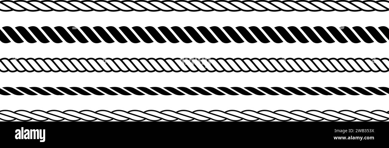 Set of repeating rope pattern. Seamless hemp cord line collection ...