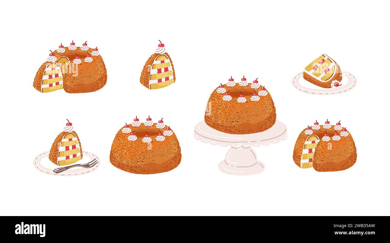 Frankfurter kranz crown sponge cake from germany.Vector illustration ...