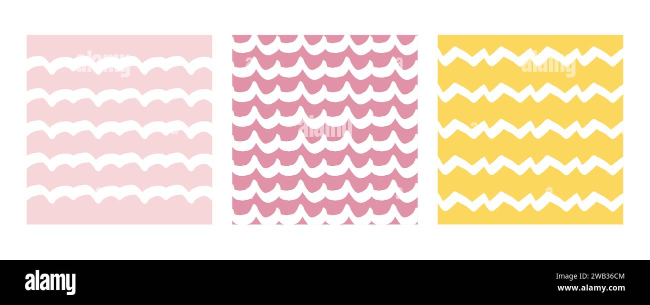 Simple Geometric Hand Drawn Irregular Patterns. Yellow pink Doodle ...