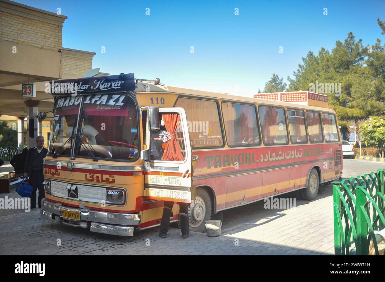 A shabby old Mercesdes bus at Kaveh Bus Terminus, an inter-provincial ...